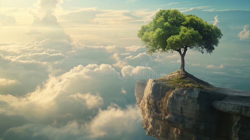 A Strong Tree on the Top of Mountain Stock Photo - Image of surreal ...
