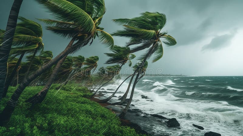 A Strong Tropical Wind in a Storm and a Hurricane Stock Illustration ...