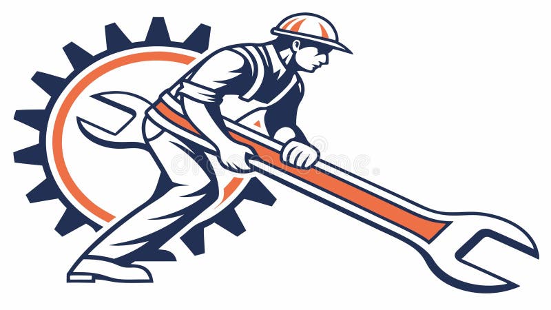 Mechanic with Wrench and Gear, Engineering and Repair Icon, Vector ...