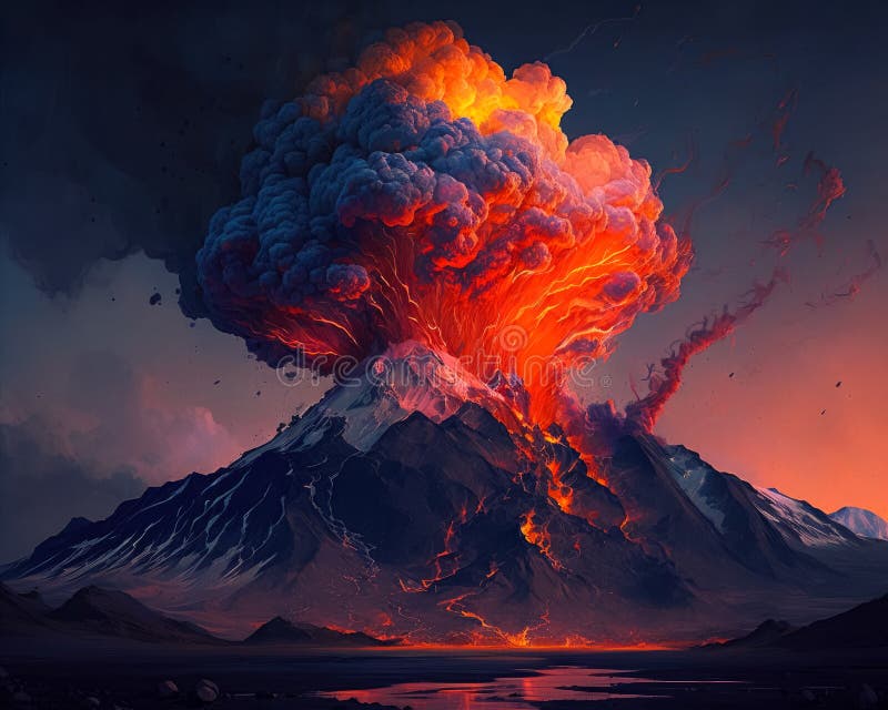 Strong Volcanic Eruption. Generative AI Stock Illustration ...