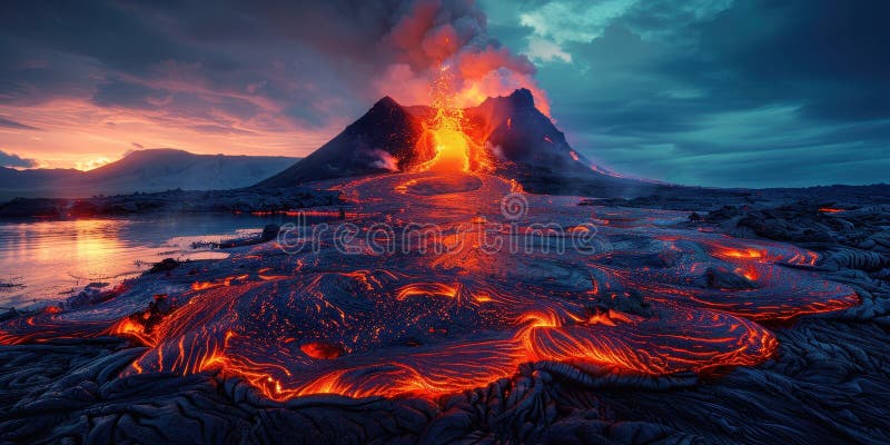 Strong Volcanic Eruption on the Island Stock Photo - Image of beach ...