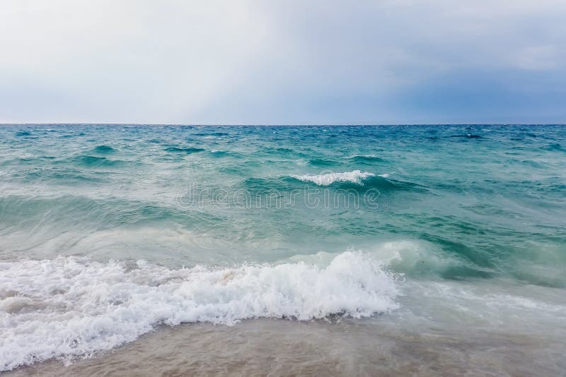 Strong Waves Crash Over the Beach Beautiful Seascape. Stock Photo ...