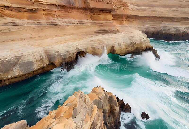 Strong Waves Create Unique Water Channels in Rocks.AI Generated Stock ...