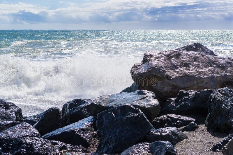 Strong waves of the sea stock photo. Image of spray - 106218240