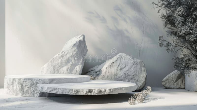 A Strong White Stone Display Pedestal Showcases Large Circular Plates ...