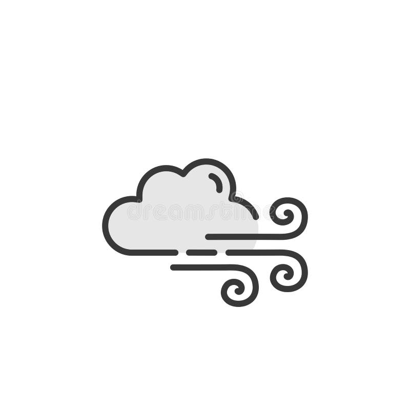 Strong Wind and Cloud. Filled Color Icon. Weather Vector Illustration ...