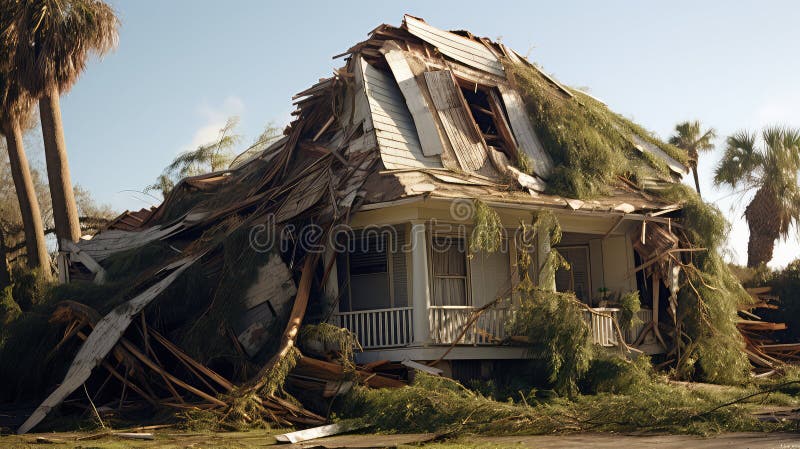 Strong Wind Damage Palm Tree House Stock Illustration - Illustration of ...