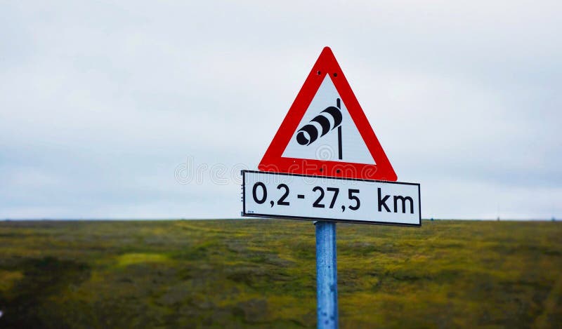 Strong Wind Sign Post in Norway Stock Photo - Image of fjord, hurricane ...