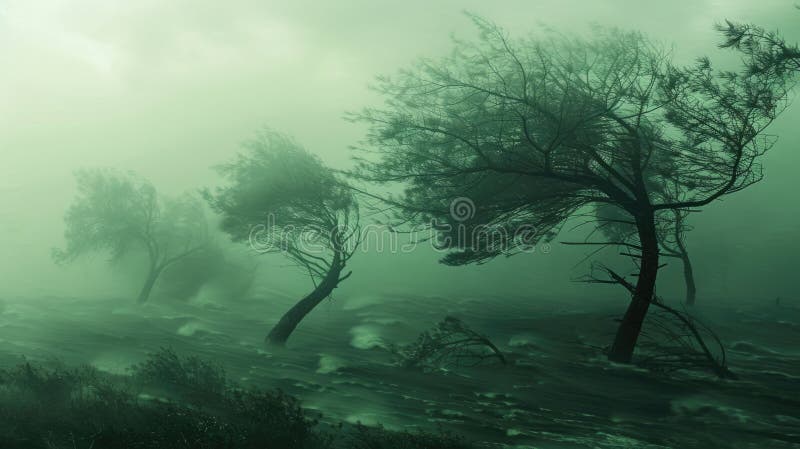 Strong Wind and Hurricane, Trees Bend Under the Force of the Wind ...
