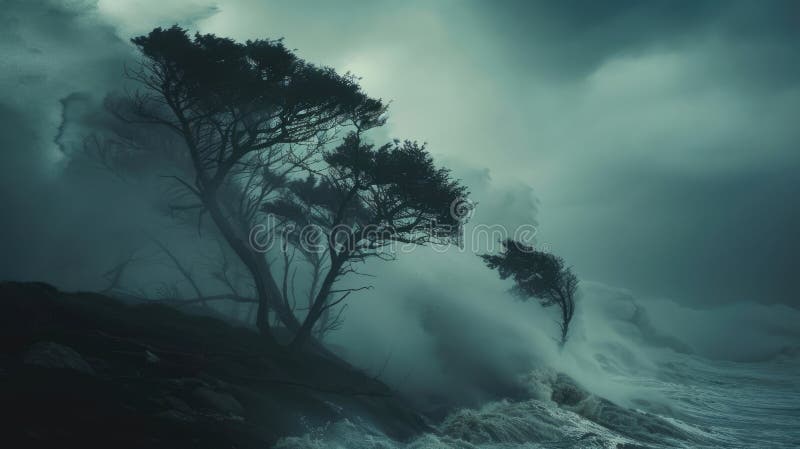 Strong Wind and Hurricane, Trees Bend Under the Force of the Wind ...