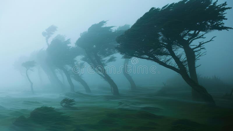 Strong Wind and Hurricane, Trees Bend Under the Force of the Wind ...