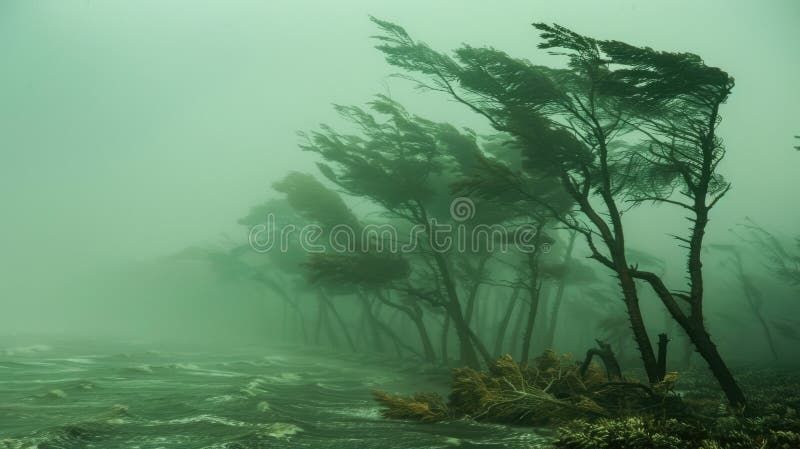 Strong Wind and Hurricane, Trees Bend Under the Force of the Wind ...