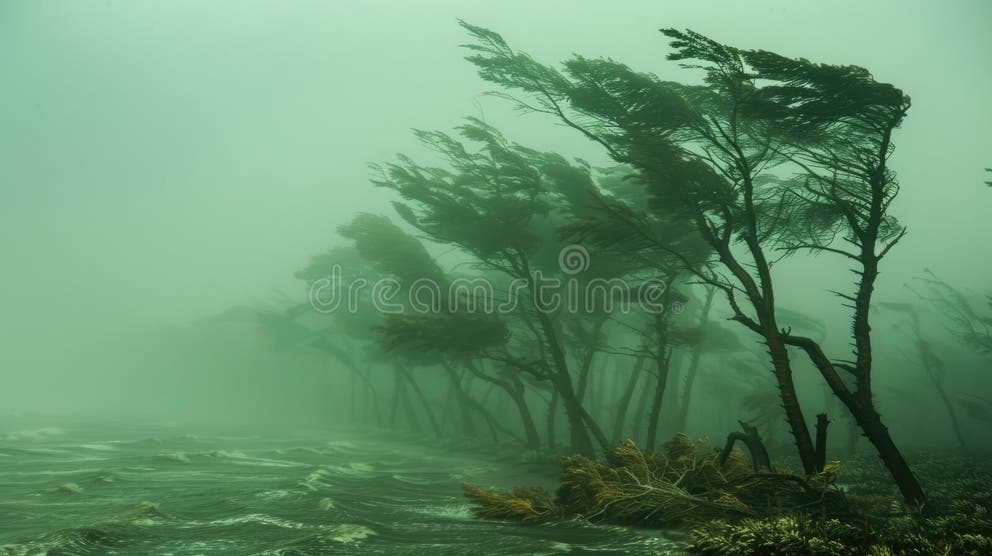 Strong Wind and Hurricane, Trees Bend Under the Force of the Wind ...