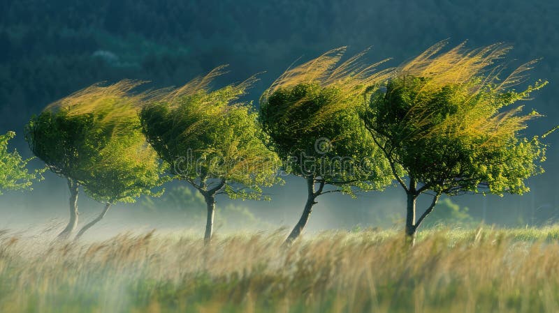 Strong Wind and Hurricane, Trees Bend Under the Force of the Wind ...