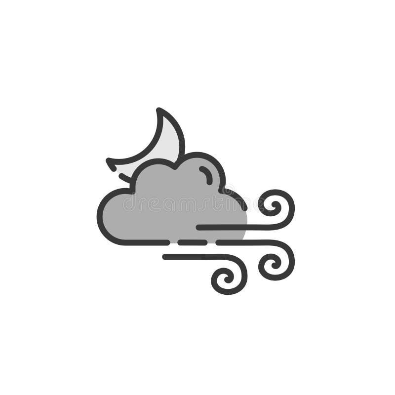 Strong Wind, Moon and Cloud. Filled Color Icon. Weather Vector ...