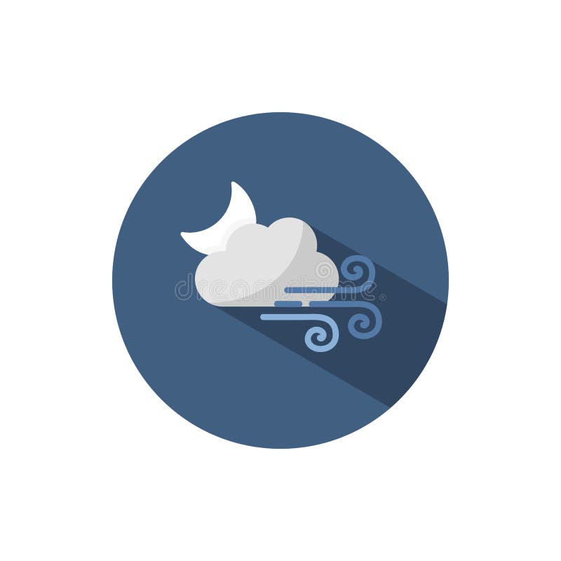 Strong Wind, Moon and Cloud. Flat Icon on a Circle. Weather Vector ...