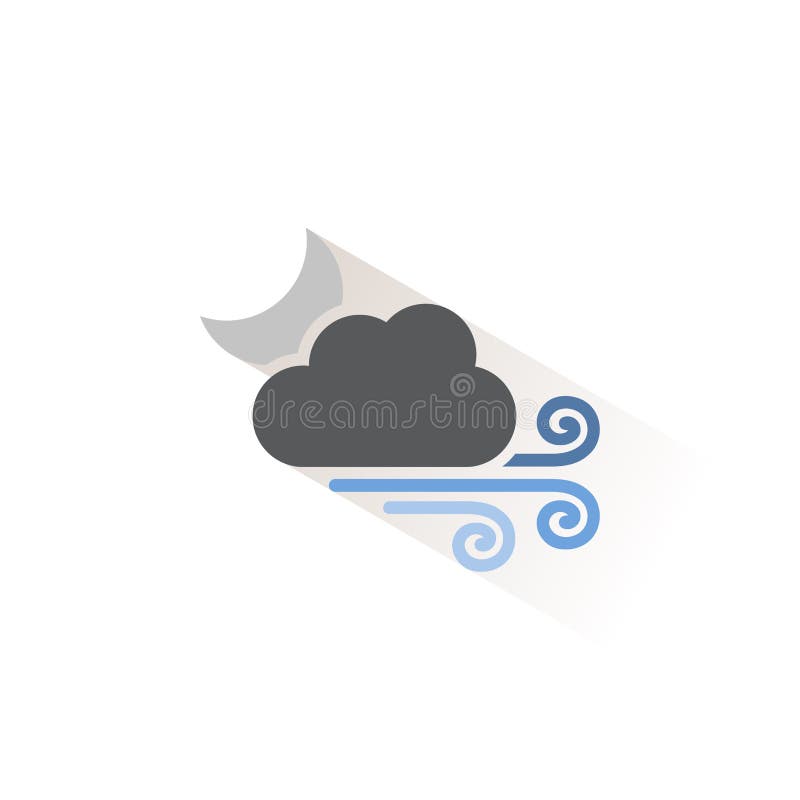 Strong Wind, Moon and Cloud. Isolated Color Icon. Weather Vector ...