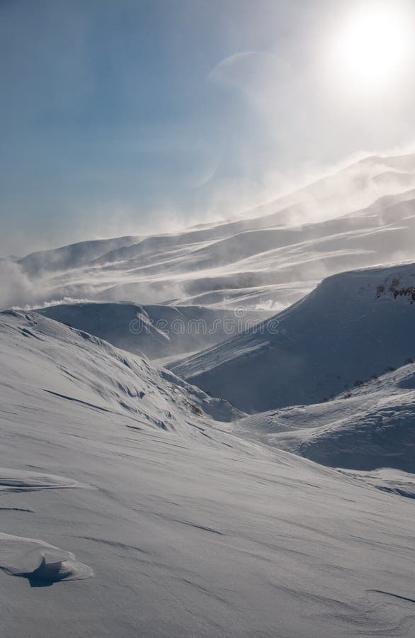 Strong Wind in the Mountains in Winter in Kamchatka Stock Image - Image ...
