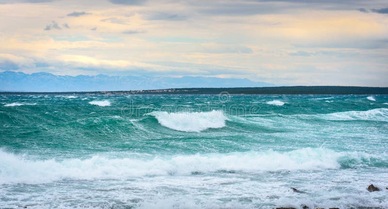 Strong Wind, Sea Waves and the Coast or Beach. Stock Image - Image of ...