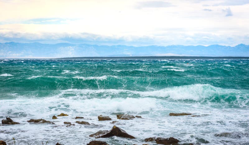 Strong Wind, Sea Waves and the Coast or Beach. Stock Photo - Image of ...