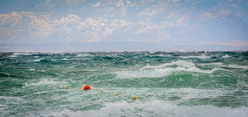 Strong Wind, Sea Waves And The Coast Or Beach. Stock Photo - Image of ...