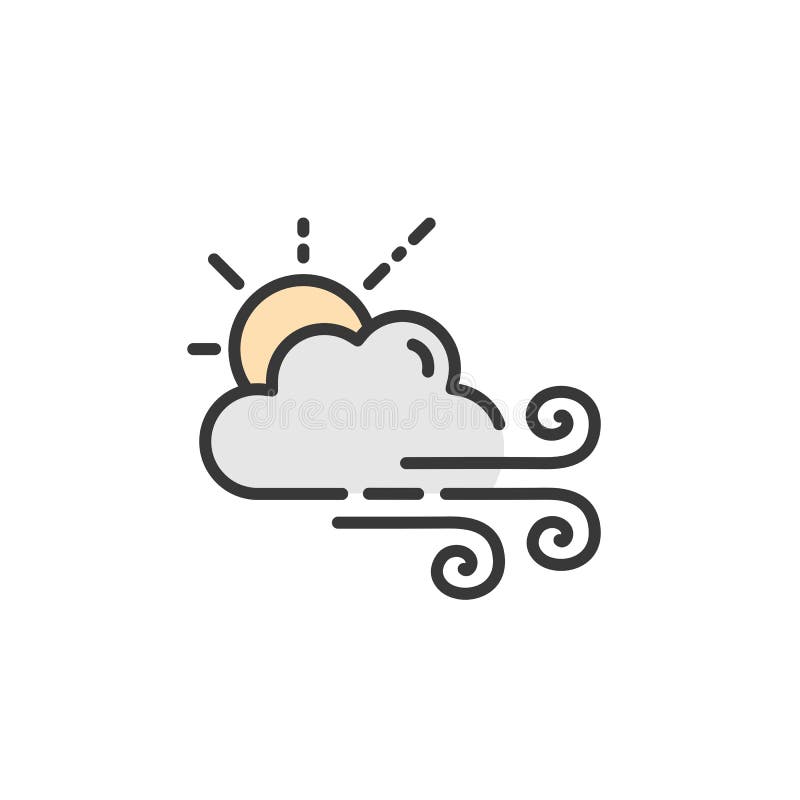 Strong Wind, Sun and Cloud. Filled Color Icon. Weather Vector ...