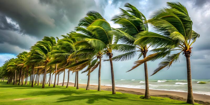 Strong Winds Bending Palm Trees during a Tropical Storm Stock ...