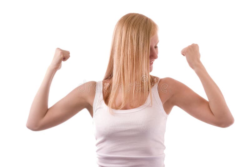 Strong Fitness Woman Showing Back Biceps Muscles Stock Photo - Image of ...