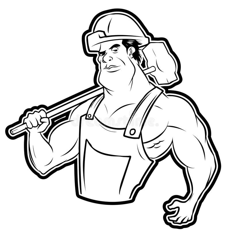 Strong Worker Black and White Illustration Design Stock Vector ...
