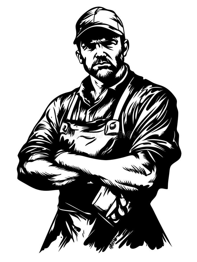 Strong Worker Portrait Vector Illustration for Logo and Branding Stock ...