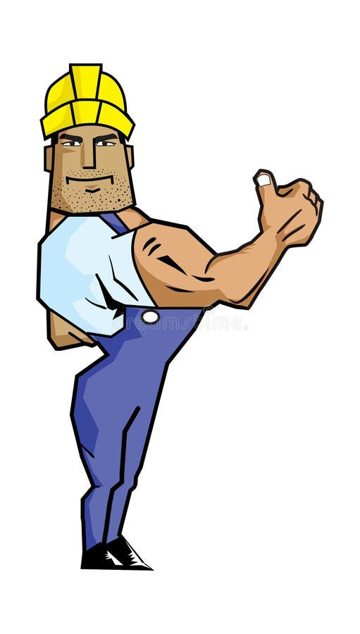 Strong Worker Black and White Illustration Design Stock Vector ...