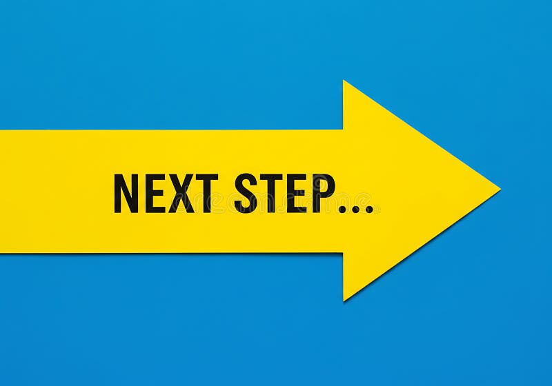 Bold Yellow Arrow Pointing Right Next Step Forward Direction Blue Stock ...