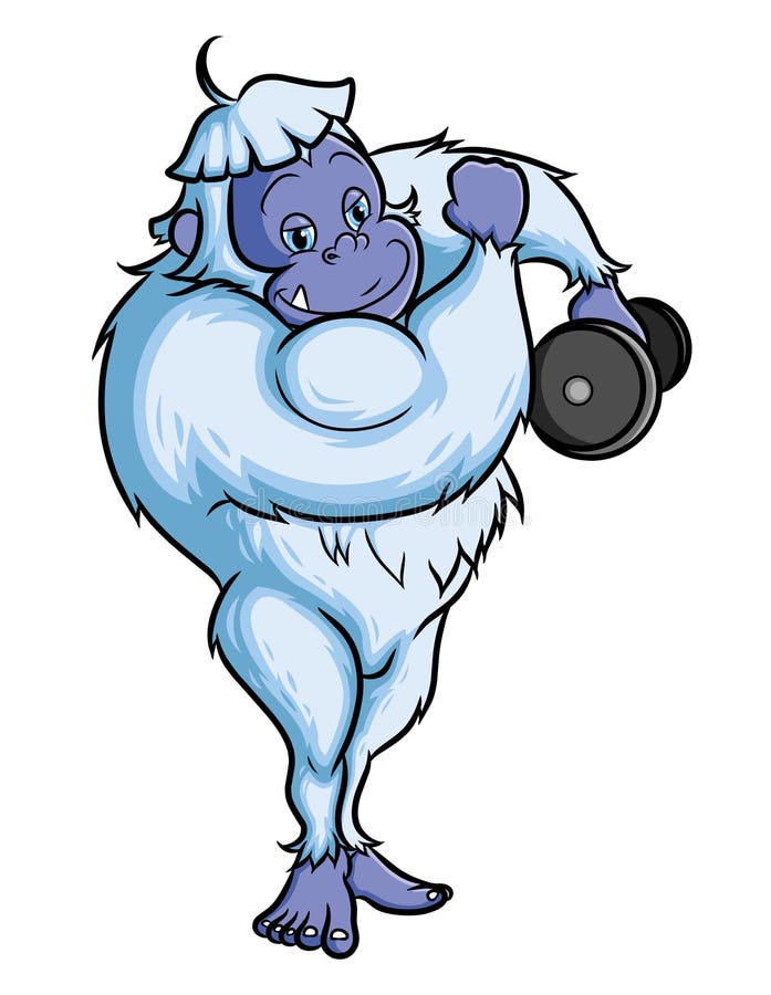 The Strong Yeti is Lifting a Barbell with One Hand Stock Vector ...