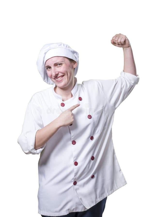 Strong Young Woman Chef with Her Arm Up Stock Image - Image of ...