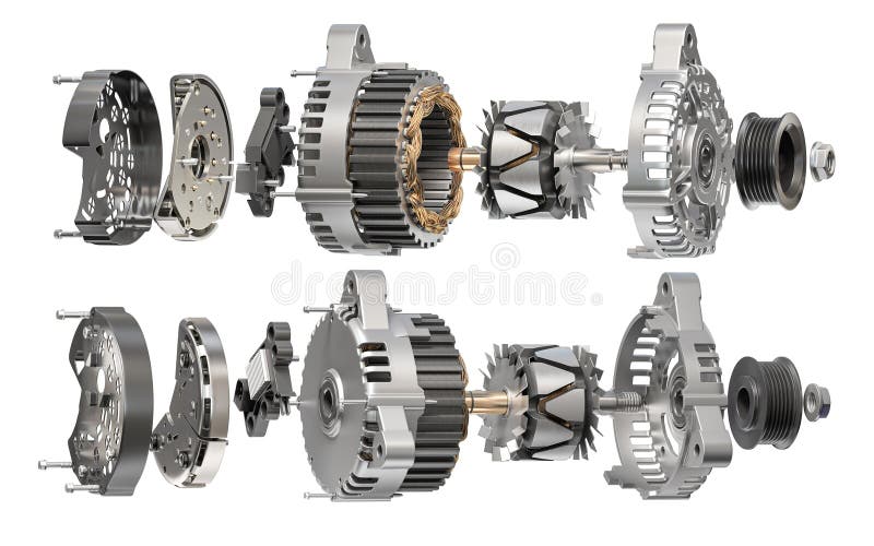 Structire and Scheme of Car Alternator, Generator Isolated on White ...