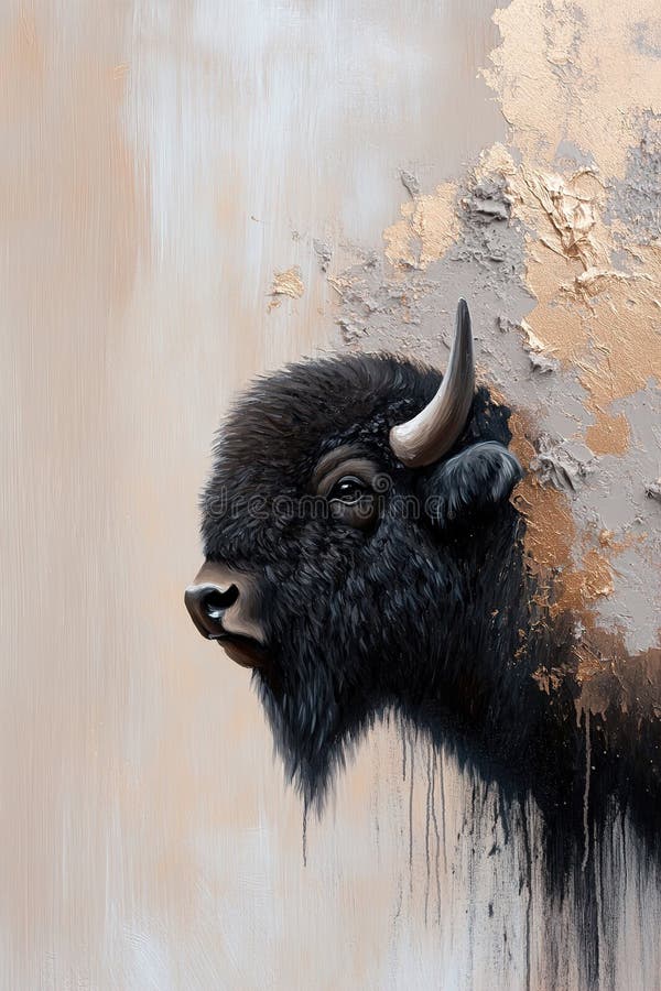 This Structural Acrylic Painting Showcases a Bison with Dynamic Texture ...