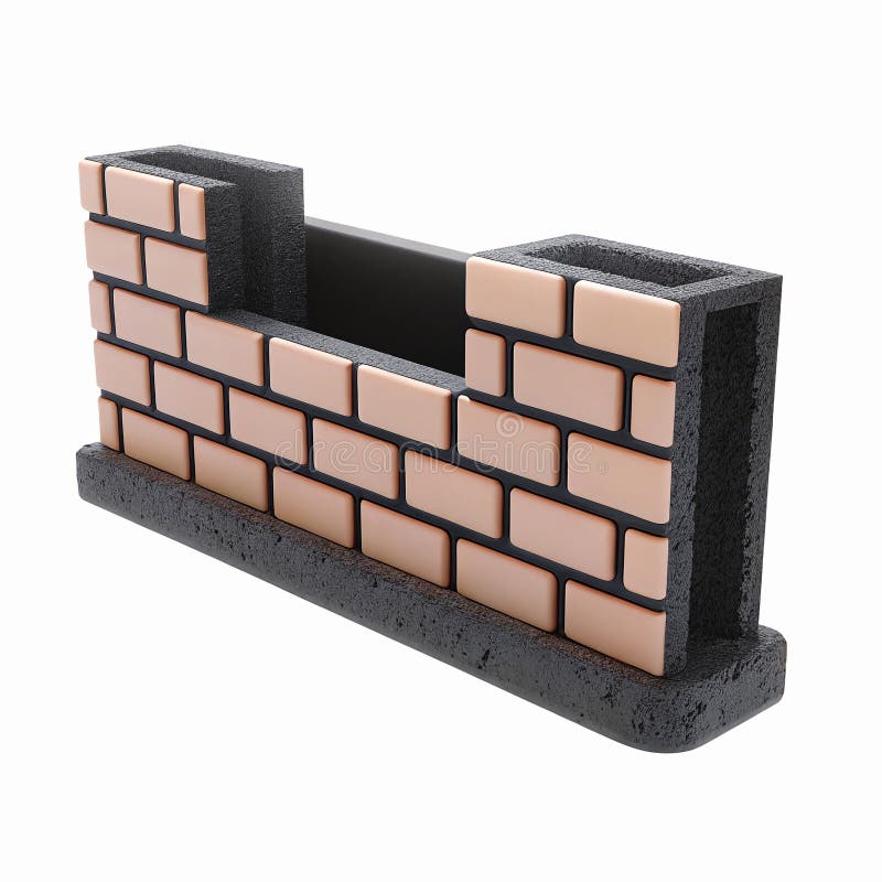 Structural Brick Wall Assembly with Concrete Base and Realistic ...