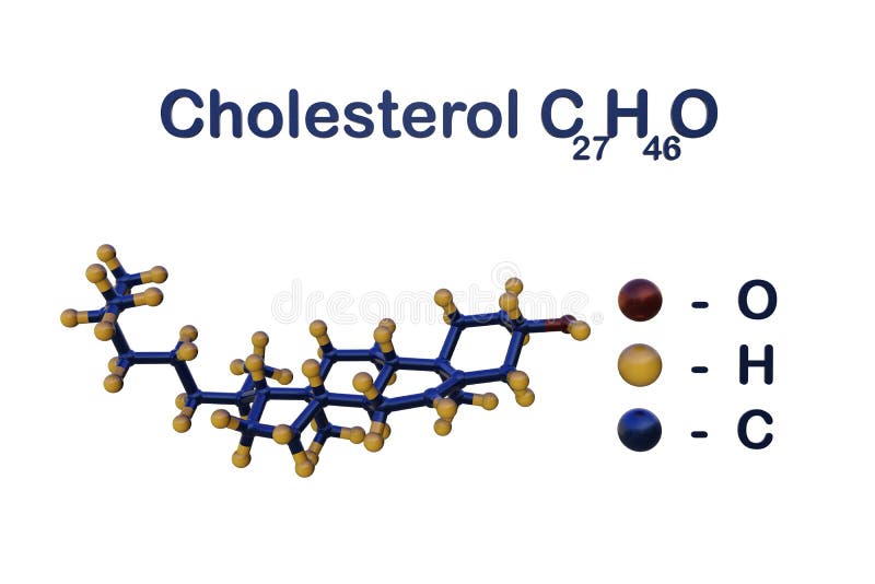 Structural Chemical Formula And Molecular Model Of Cholesterol Isolated On White Background 3d