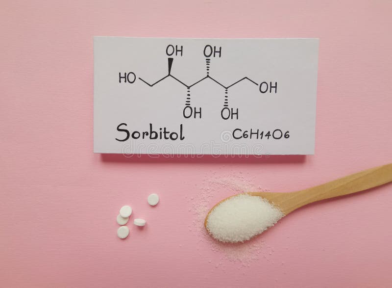 Structural Chemical Formula of Sorbitol with White Tablets and ...