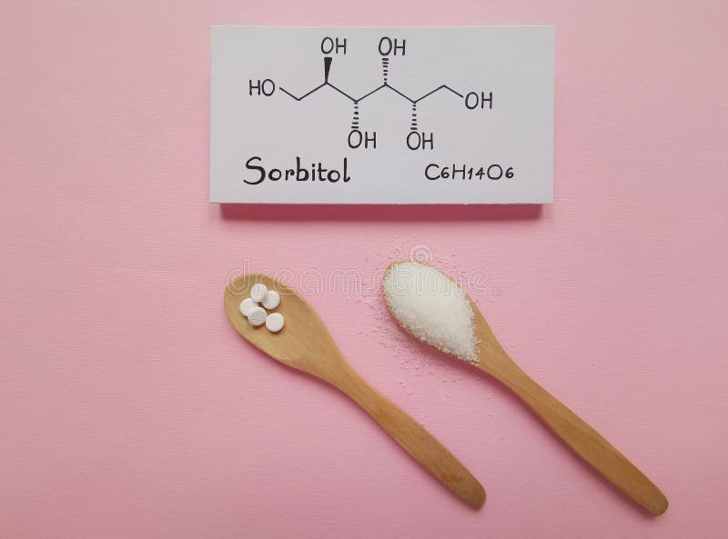 Structural Chemical Formula of Sorbitol with White Tablets and ...
