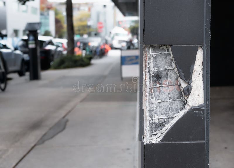 Damaged Wall from Car Accident. Stock Photo - Image of driving, city ...