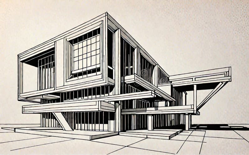 Abstract Architecture Building Line Drawing. Vector Illustration. Stock ...