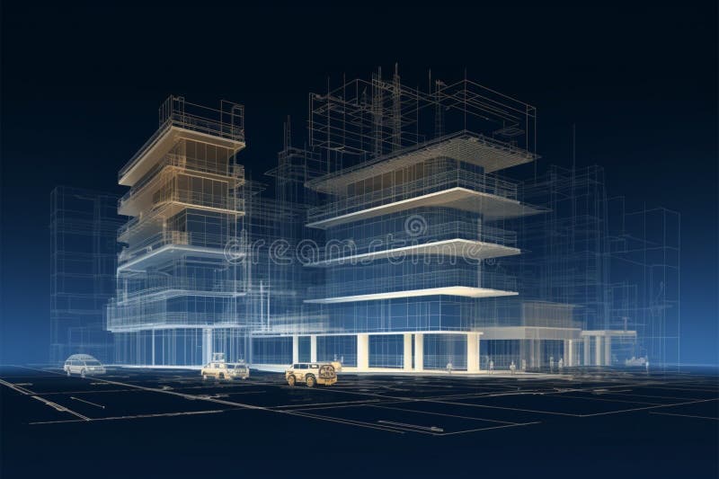 Structural Elegance 3D Wireframe Construction Sketch, Building ...