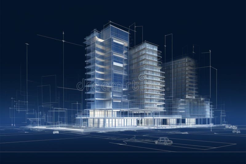 Structural Elegance 3D Wireframe Construction Sketch, Building ...