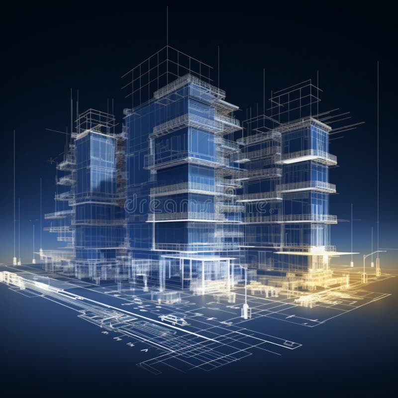 Structural Elegance 3D Wireframe Construction Sketch, Building ...