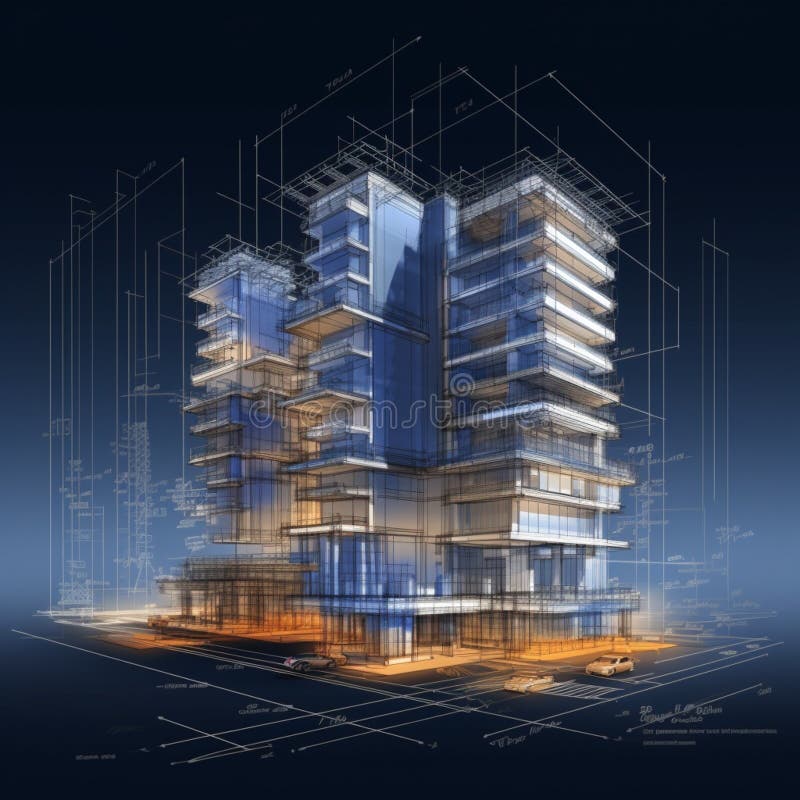 Structural Elegance 3D Wireframe Construction Sketch, Building ...