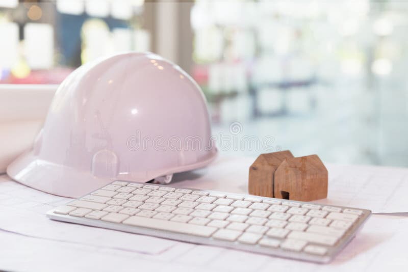 Structural Engineer and Architect Desk with Safety Helmet, Blueprint ...