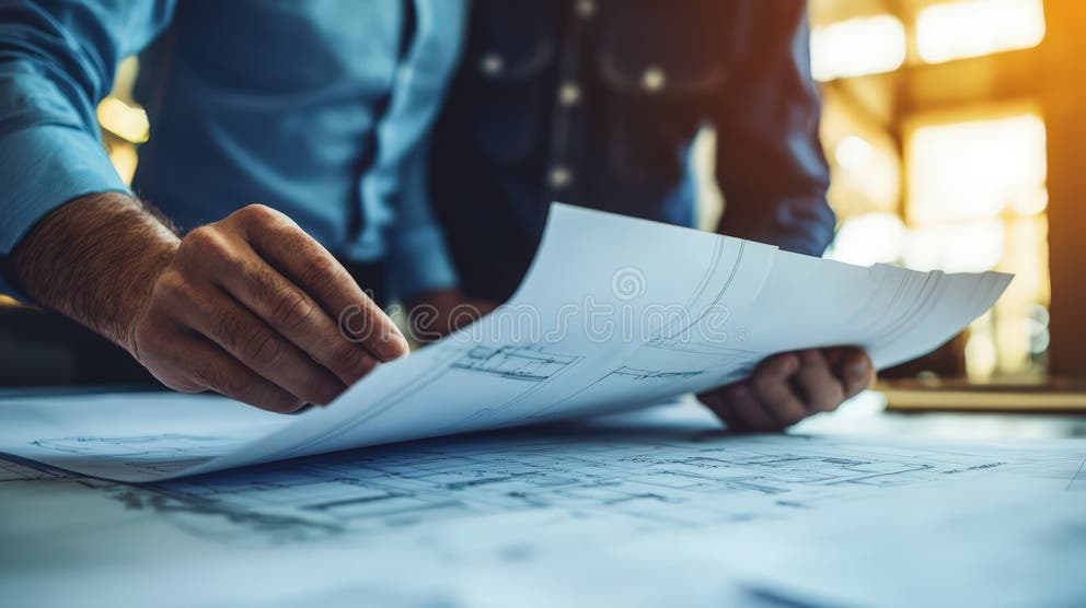 Structural Engineer and Architect and Foreman Worker with Blueprints Discuss, Plan Working for ...