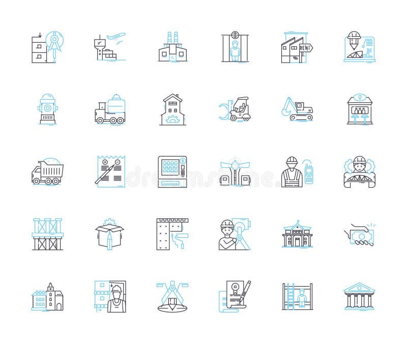Structural Engineering Linear Icons Set. Stability, Analysis, Design ...