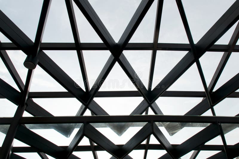 Structural Steel Cross Construction and Glass Roof Stock Photo - Image ...